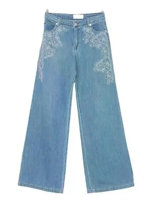 ERMANNO FIRENZE Floral Embroidered Wide Leg Jeans - Blue
