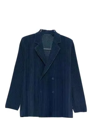 Issey Miyake Pleated Double-breasted Jacket - Blue