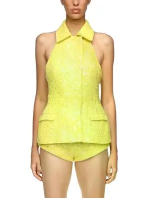 David Koma Sequin-embellished Tailored Vest Top - Yellow