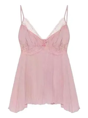 Blumarine Georgette Lace-paneled V-neck Top - Pink