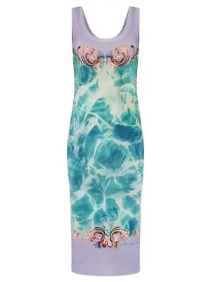 Versace Printed Sleeveless Midi Dress - Blue