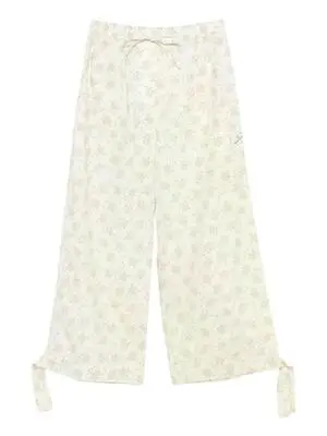 Sandro Floral-print Tie-detail Trousers - Green