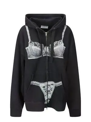 Vaquera Trompe L'oeil Zip-up Hoodie - Black