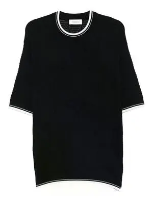 LANEUS Striped Roun-neck T-shirt - Black