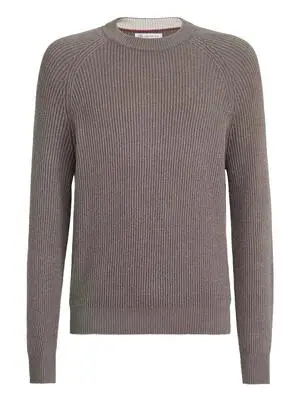 Brunello Cucinelli Malfilé Cotton English Rib Sweater - Brown