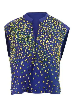 MII Gaia Collared Appliquéd Top - Blue