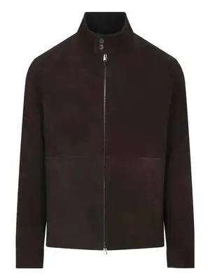 Canali Button Zip Lambskin Jacket - Brown