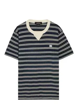 WALES BONNER Striped-pattern V-neck T-shirt - Blue