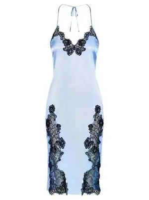 FLEUR DU MAL Juliet Lace-detail Slip Midi Dress - Blue