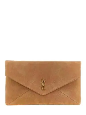 Saint Laurent Cassandre Logo Clutch - Neutrals