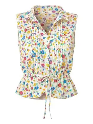 MOTHER Floral-print Drawstring Blouse - White