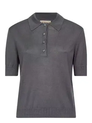 BLANCA VITA Pointelle-knit Silk Polo Shirt - Grey