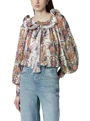 Farm Rio Ruffled Floral Blouse - White