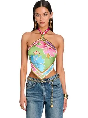 Retrofete Jamie Silk Top - Kiwi Hibiscus Floral