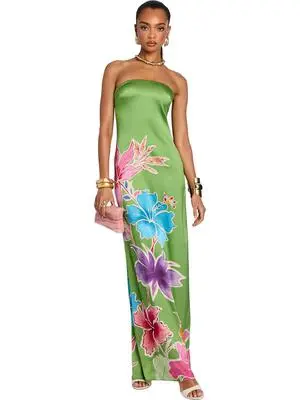 Retrofete Vivi Silk Strapless Gown - Kiwi Hibiscus Floral
