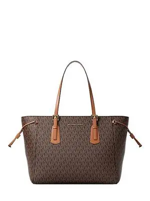 Michael Kors Voyager Large Signature Logo Top-zip Tote Bag - Brown