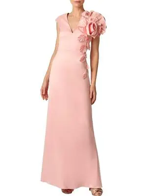 Aidan Mattox Stretch Mikado 3d Flower Gown - Pink Cloud