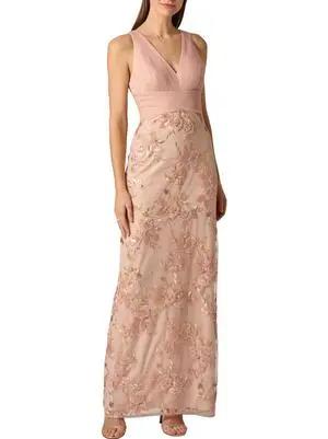 Aidan Mattox Embroidered Mesh Gown - Blush