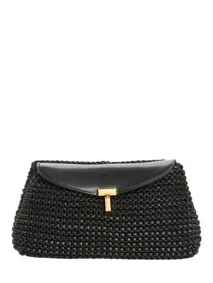 TOTEME Mini T-Lock Knit Leather Clutch Black