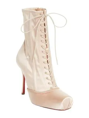CHRISTIAN LOUBOUTIN Cassia Pavlova Lace-up Bootie - Blush