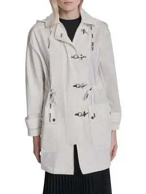 Dkny Hooded Longline Jacket - Ivory