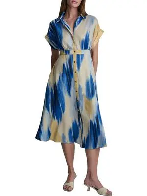 Dkny Abstract Satin Shirt Dress - Sunlit Shoreline