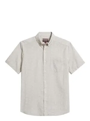 Johnston & Murphy Hampton Geo Print Short Sleeve Stretch Cotton Button-down Shirt - Tan Desert Tile