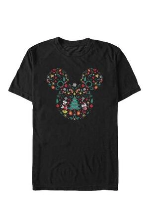 MICKEY & FRIENDS Christmas Wonderland Icon Collage T Shirt - Black