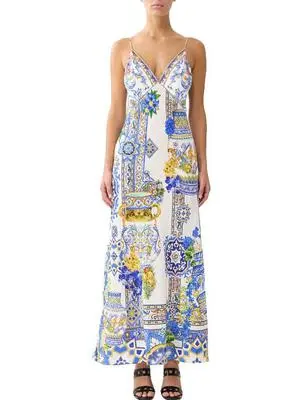 Camilla V Neck Full Length Bias Slip Dress - Milla In Sevilla