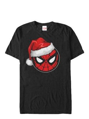 MARVEL: SPIDER-MAN Masked Hero Santa Hat Icon Short Sleeve Graphic T-shirt - Black