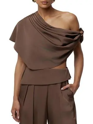 JLUXLABEL Draped One-shoulder Top With Cuff Detail - Chocolate