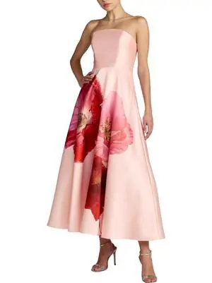 Mac Duggal Strapless A-line Midi Dress - Blush Multi