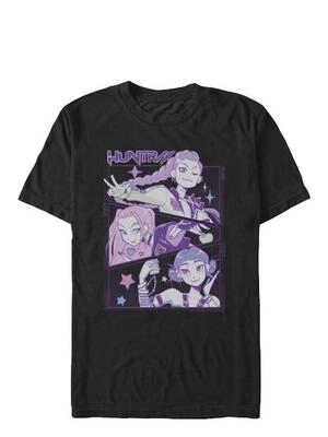 KPOP DEMON HUNTERS Huntrix Group Panels T Shirt - Black