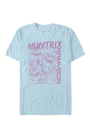 KPOP DEMON HUNTERS Zoey Mira And Rumi Ramyeon Short Sleeve Graphic T-shirt - Light Blue