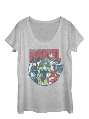 MARVEL Group Circle Shot Scoop Neck T-shirt - Athletic Heather