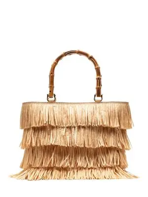 FRANCES VALENTINE Hula Tiered Raffia Fringe Tote - Natural