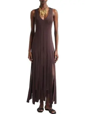Zimmermann Kindred Spirit Luna Fringe Pointelle Rib Sweater Dress - Chocolate