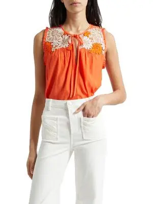 Ramy Brook Adaline Embroidered Sleeveless Top Sunset Orange