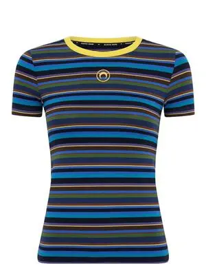 MARINE SERRE Moon Logo Striped Jersey Tee - Navy