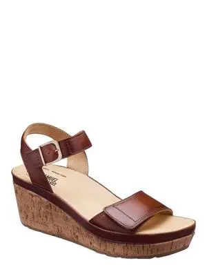 Samuel Hubbard Portola Two-Strap Wedge Sandal Cognac Leather