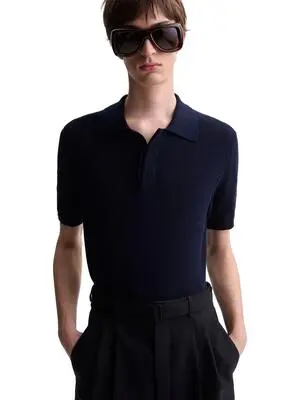Saint Laurent Marine Cotton Short-sleeve Polo Shirt - Blue