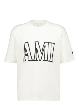 Ami White Cotton Print T-shirt - Cream