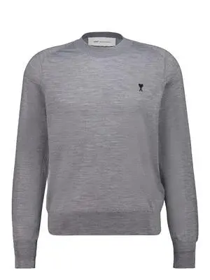Ami Extrafine Merino Wool Crewneck Sweater - Grey