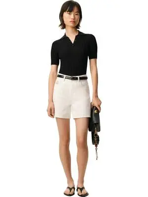 AMI Paris White Cotton Twill Shorts With Heritage Label Cream