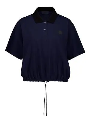 Moncler Cropped Cotton Piquet Polo Shirt - Blue