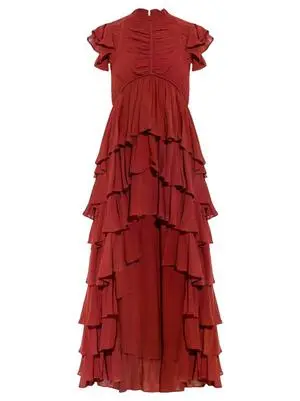 ALLSAINTS Shaela Ruffled Asymmetric Dress - Red
