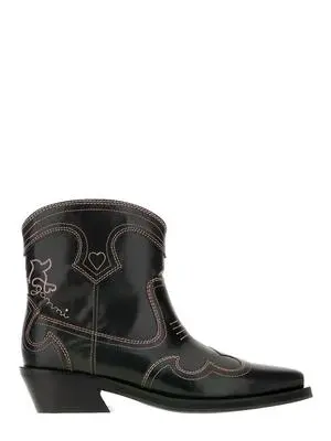 GANNI Contrast-stitch Ankle Boots - Black