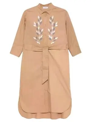ROSSO 35 Leaf-motif Belted Shirt Dress - Neutrals