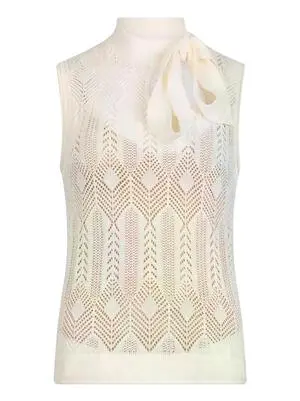 Liu Jo Openwork Knit Top With Bow Detail - Neutrals