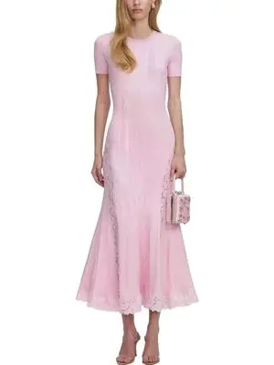 SELF-PORTRAIT Lace Trim Midi Dress - Pink